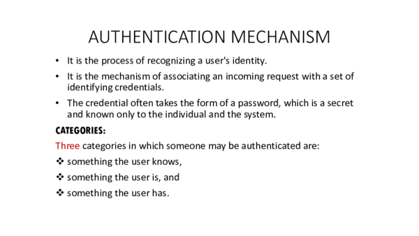 (PPT) AUTHENTICATION MECHANISM | Santhiya Subramanian - Academia.edu