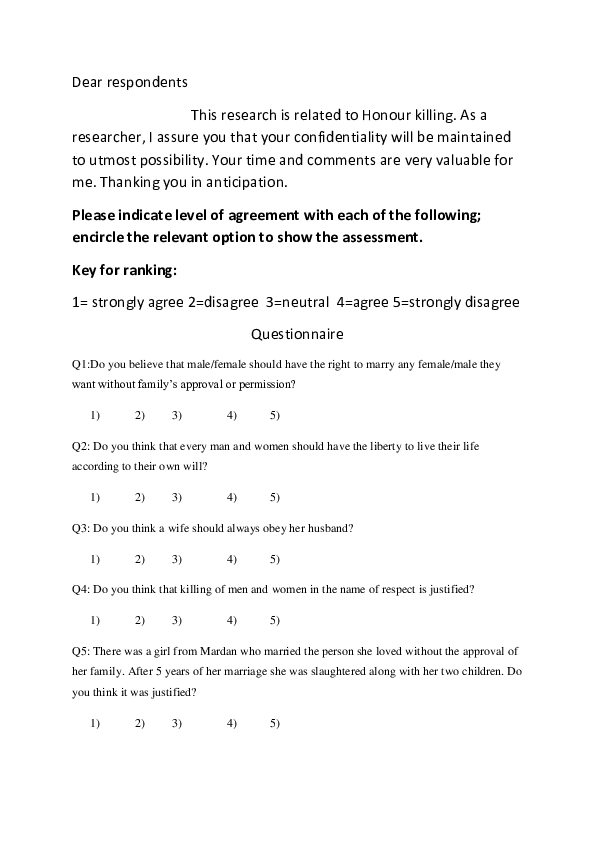 (DOC) Questionnaire sociology