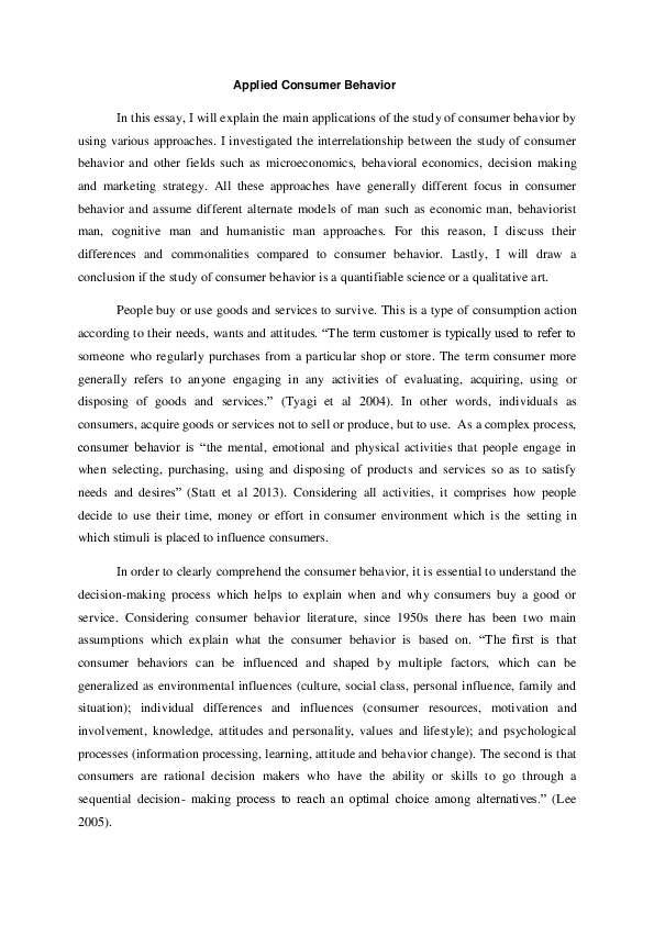 (DOC) Applied Consumer Behavior