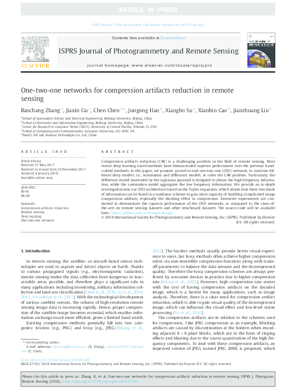 Pdf One Two One Networks For Compression Artifacts Reduction In Remote Sensing