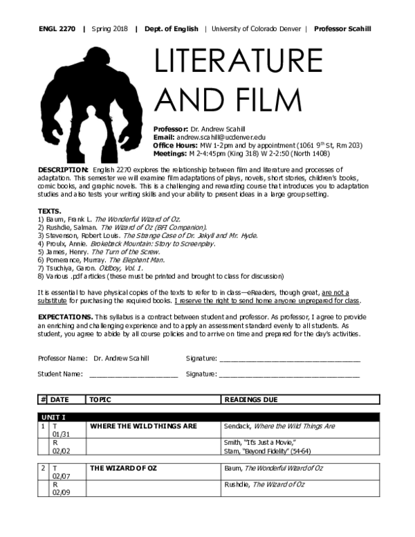 (PDF) Literature and Film (Course Syllabus)