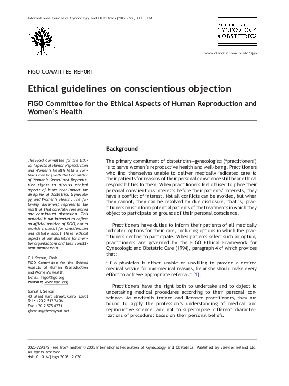 (PDF) Ethical guidelines on conscientious objection