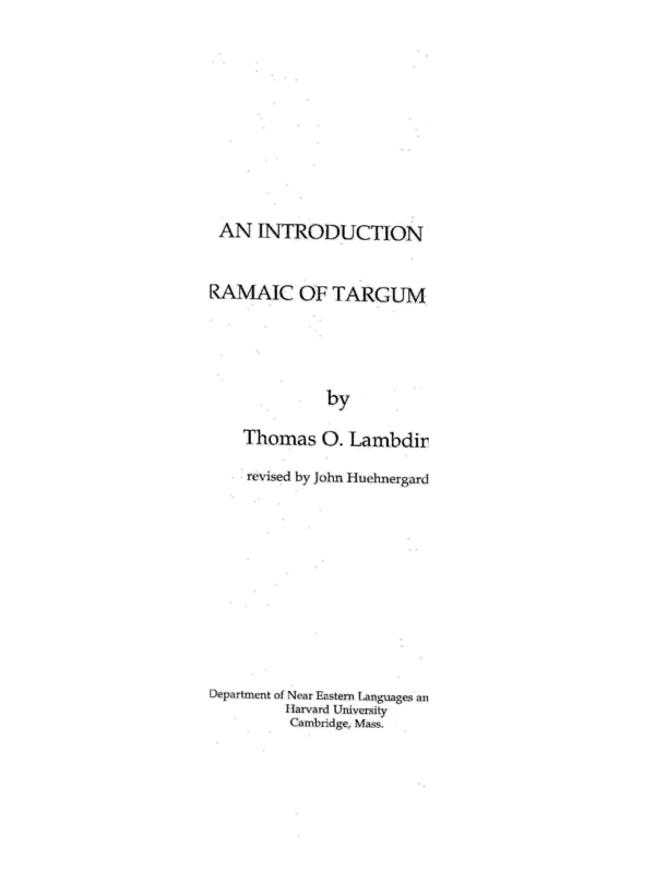 (PDF) Thomas Lambdin - An Introduction to Biblical Hebrew (Aramaic of Targum)