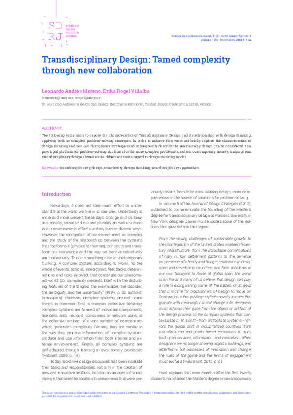 (PDF) Transdisciplinary Design: Tamed complexity through new collaboration