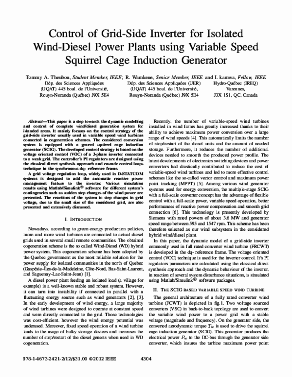 (PDF) Control of Grid-Side Inverter for Isolated Wind-Diesel Power Plants using Variable Speed ...
