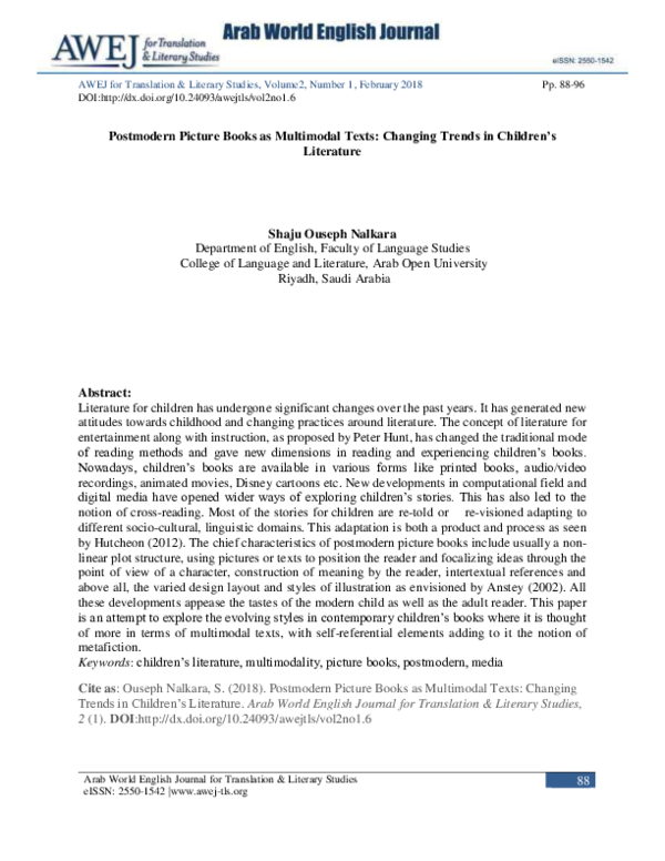 (PDF) Postmodern Picture Books as Multimodal Texts: Changing Trends in ...