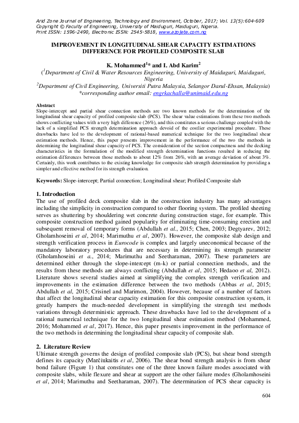 (PDF) IMPROVEMENT IN LONGITUDINAL SHEAR CAPACITY ESTIMATIONS DIFFERENCE FOR PROFILED COMPOSITE ...