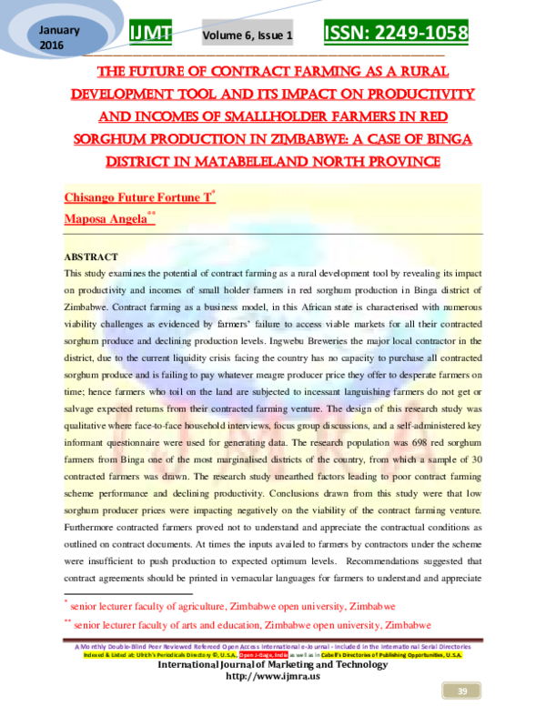 (PDF) The Future of Contract Farming as a Rural Development Tool and ...