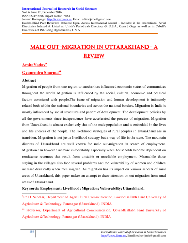 (PDF) MALE OUT-MIGRATION IN UTTARAKHAND-A REVIEW AmitaYadav