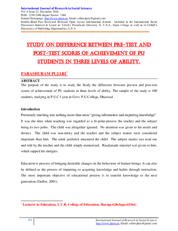 (PDF) STUDY ON DIFFERENCE BETWEEN PRE-TEST AND POST-TEST SCORES OF ...