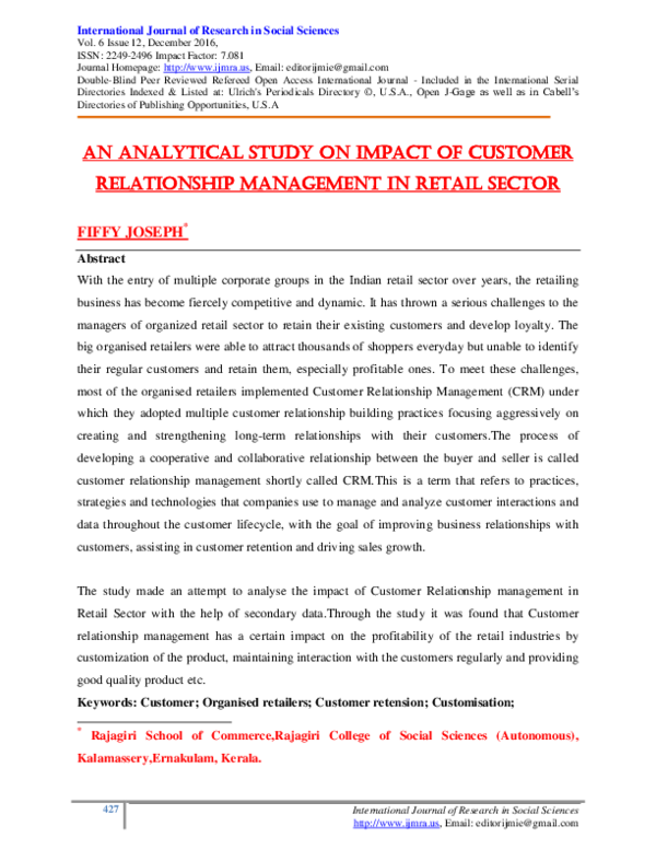 (PDF) An Analytical study on impact of Customer Relationship Management ...