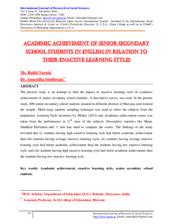 (PDF) ACADEMIC ACHIEVEMENT OF SENIOR SECONDARY SCHOOL STUDENTS IN ...