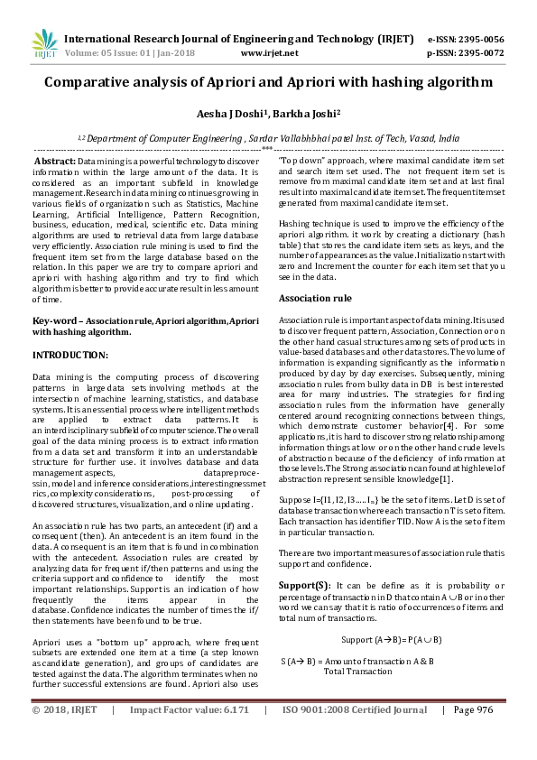 Pdf Comparative Analysis Of Apriori And Apriori With Hashing Algorithm 2727