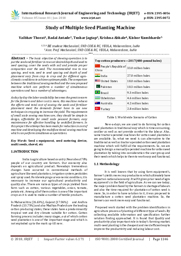 (PDF) Study of Multiple Seed Planting Machine