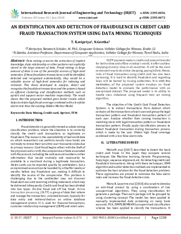 (PDF) AN IDENTIFICATION AND DETECTION OF FRAUDULENCE IN CREDIT CARD FRAUD TRANSACTION SYSTEM ...