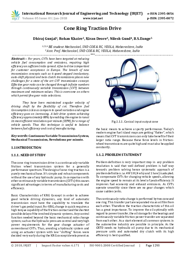 (PDF) Cone Ring Traction Drive Mechanism Overview