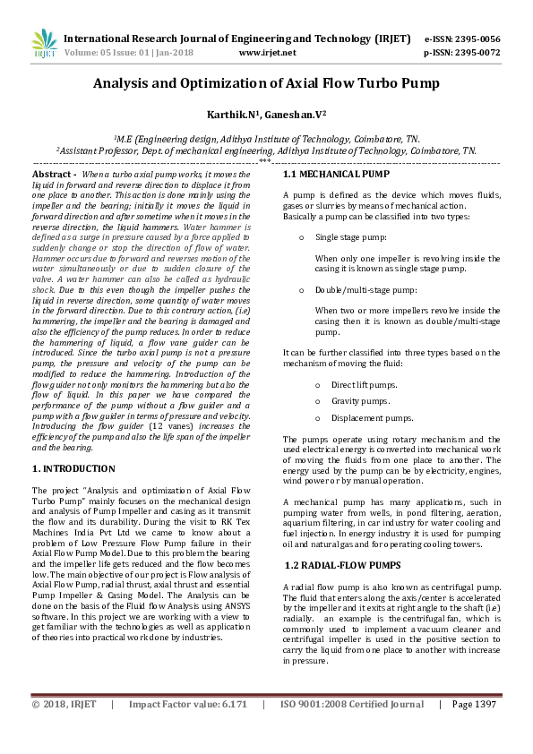 (PDF) Analysis and Optimization of Axial Flow Turbo Pump