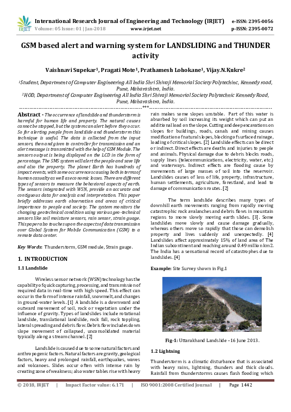 (PDF) GSM based alert and warning system for LANDSLIDING and THUNDER ...