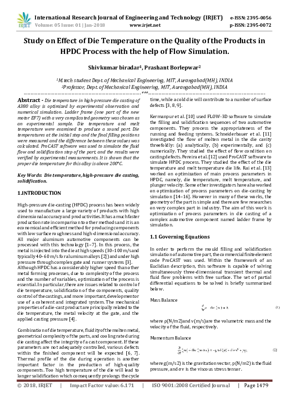 (PDF) Study on Effect of Die Temperature on the Quality of the Products ...