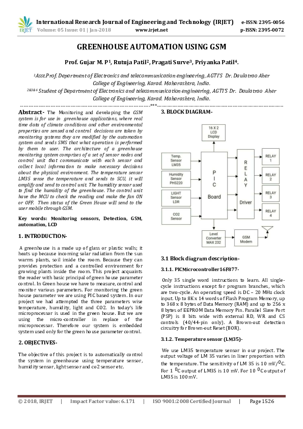 (PDF) GREENHOUSE AUTOMATION USING GSM