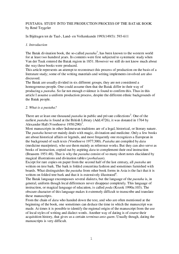 (PDF) Pustaha Study into the production process of the Batak book