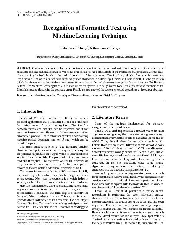 (PDF) Recognition of Formatted Text using Machine Learning Technique