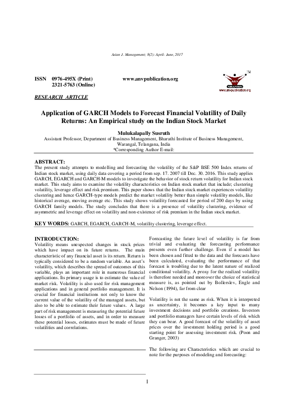 (PDF) Application of GARCH Models to Forecast Financial Volatility of Daily Returns: An ...