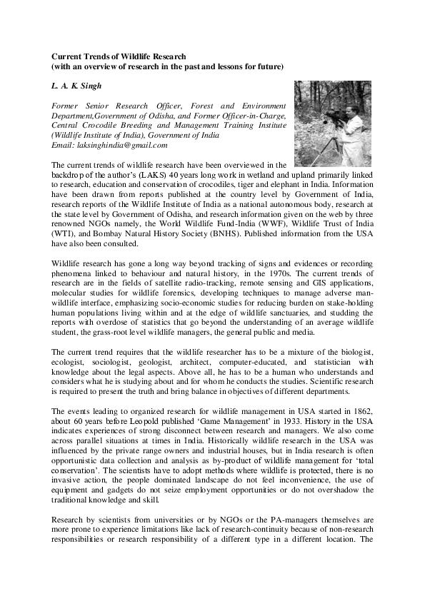 (PDF) Current Trends of Wildlife Research (with an overview of research ...