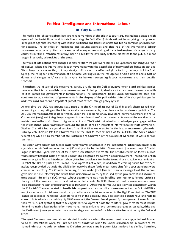 (PDF) Political Intelligence and International Labour