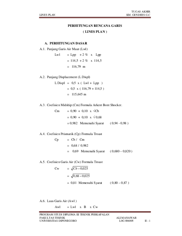 (PDF) PERHITUNGAN RENCANA GARIS ( LINES PLAN