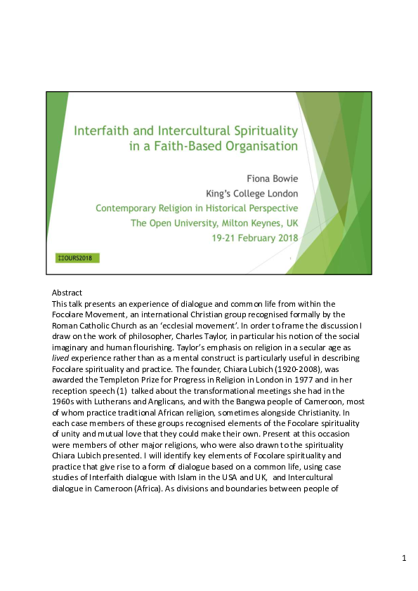 (PDF) Interfaith and Intercultural Spirituality in a Faith-Based ...