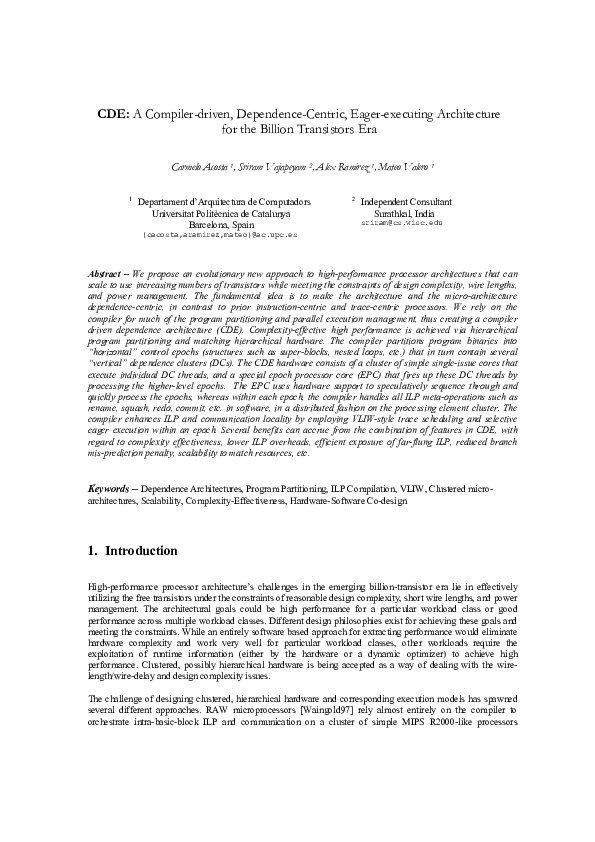 (PDF) Cde: A compiler-driven, dependence-centric, eager-executing architecture for the billion ...
