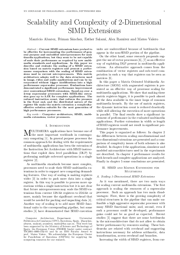 (PDF) Scalability and Complexity of 2-Dimensional SIMD extensions