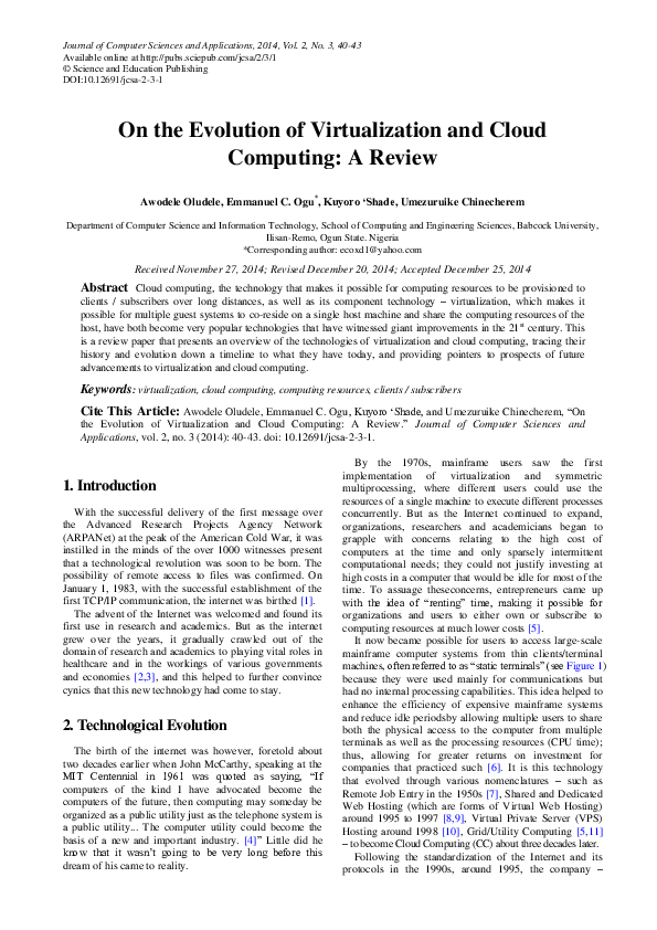 (PDF) On the Evolution of Virtualization and Cloud Computing: A Review