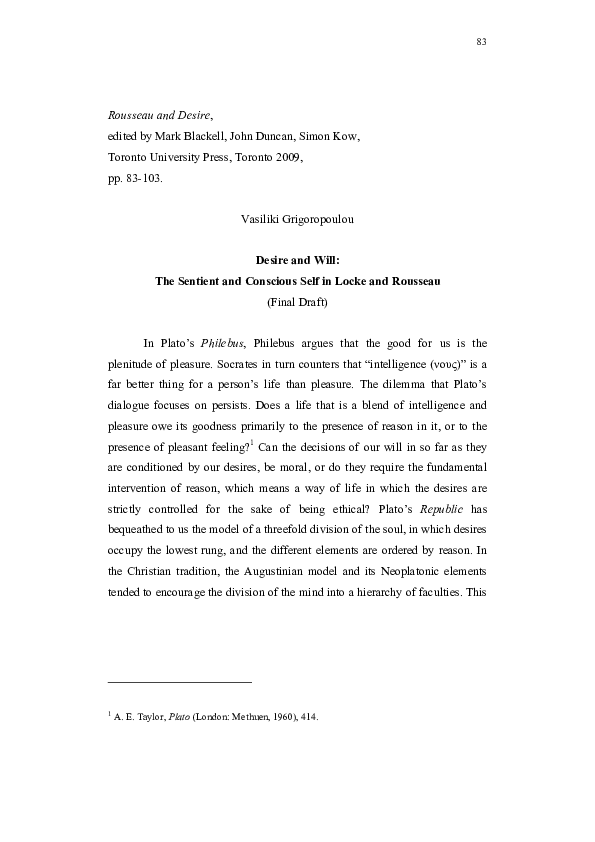 (PDF) «Desire and Will: The Sentient and Moral Self in Locke and ...