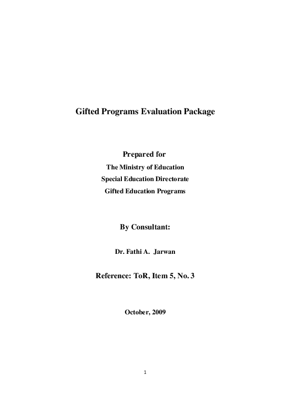 (PDF) Gifted Programs Evaluation Package Prepared for The Ministry of Education Special ...