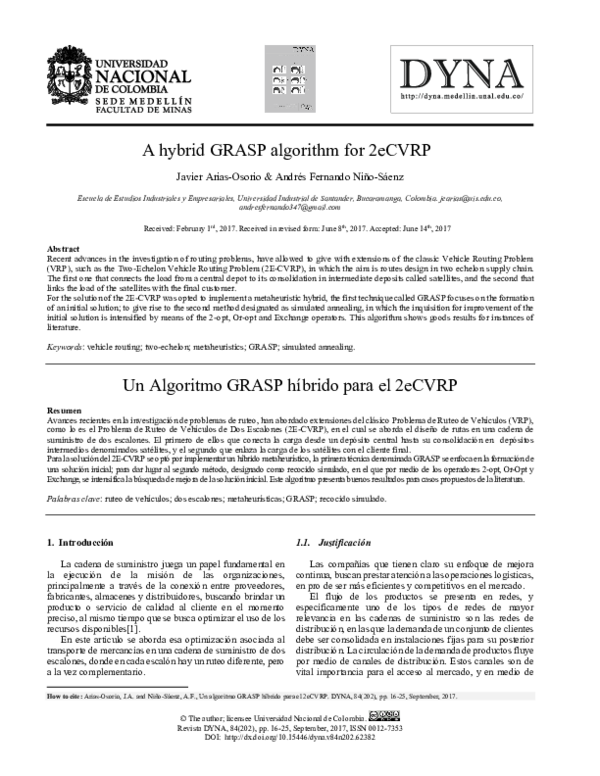 Pdf A Hybrid Grasp Algorithm For 2ecvrp Bullet