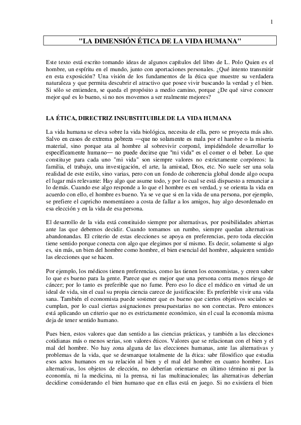 (DOC) "LA DIMENSIÓN ÉTICA DE LA VIDA HUMANA"
