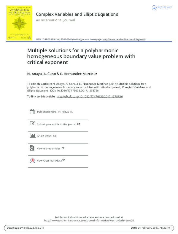 (PDF) Complex Variables and Elliptic Equations Multiple solutions for a polyharmonic homogeneous ...