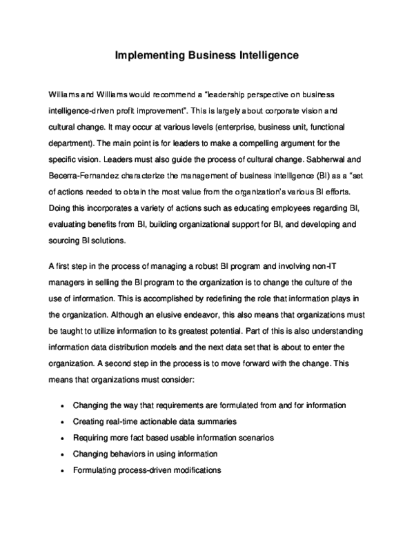 (DOC) Implementing Business Intelligence