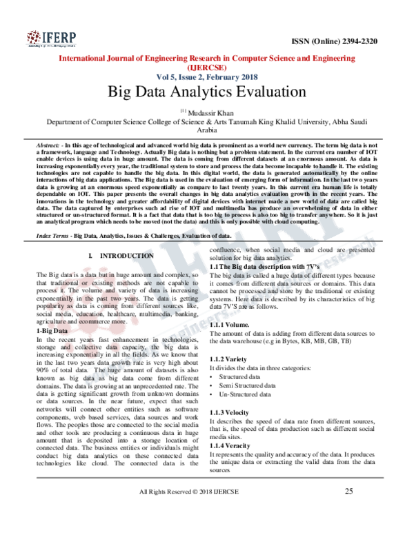 (PDF) Big Data Analytics Evaluation