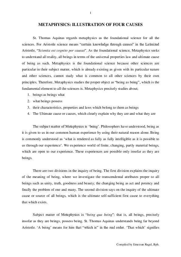 (DOC) METAPHYSICS: ILLUSTRATION OF FOUR CAUSES