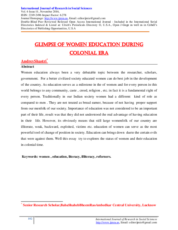 (PDF) GLIMPSE OF WOMEN EDUCATION DURING COLONIAL ERA