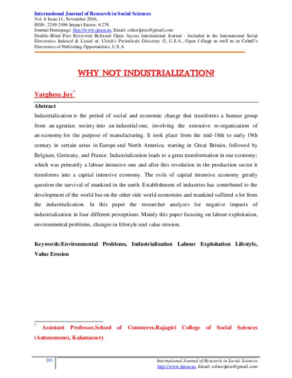 (PDF) Why Not Industrialization