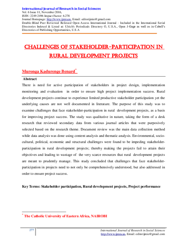 (PDF) CHALLENGES OF STAKEHOLDER-PARTICIPATION IN RURAL DEVELOPMENT PROJECTS