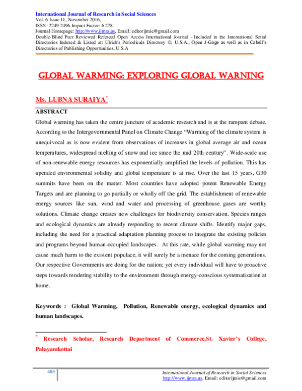 (PDF) GLOBAL WARMING: EXPLORING GLOBAL WARNING