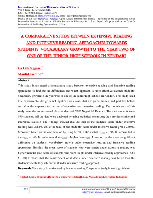 (PDF) A Comparative Study between Extensive Reading and Intensive ...