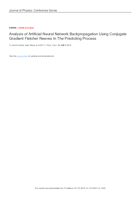 Pdf Analysis Of Artificial Neural Network Backpropagation Using
