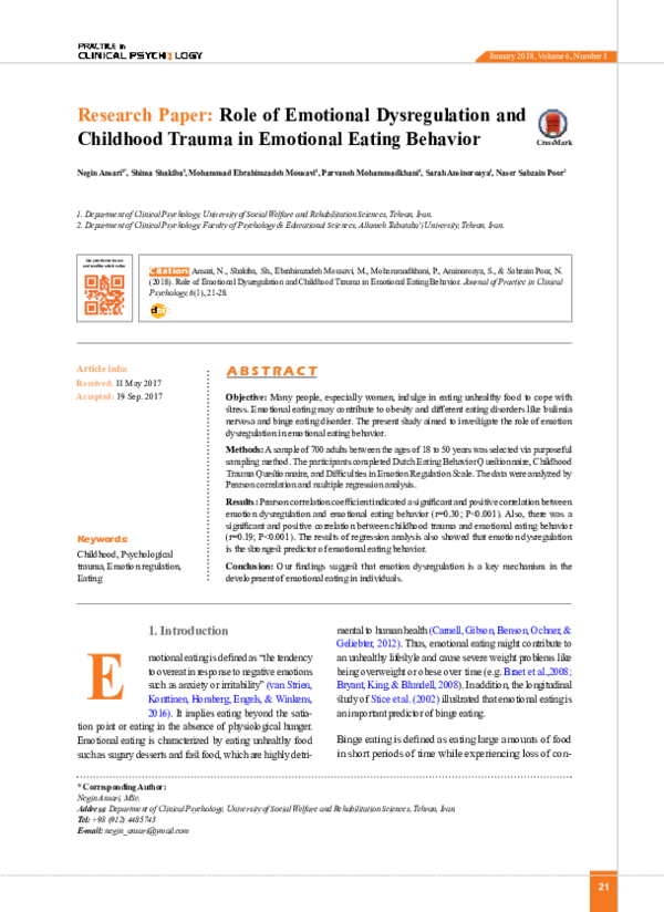 (PDF) Research Paper: Role of Emotional Dysregulation and Childhood ...