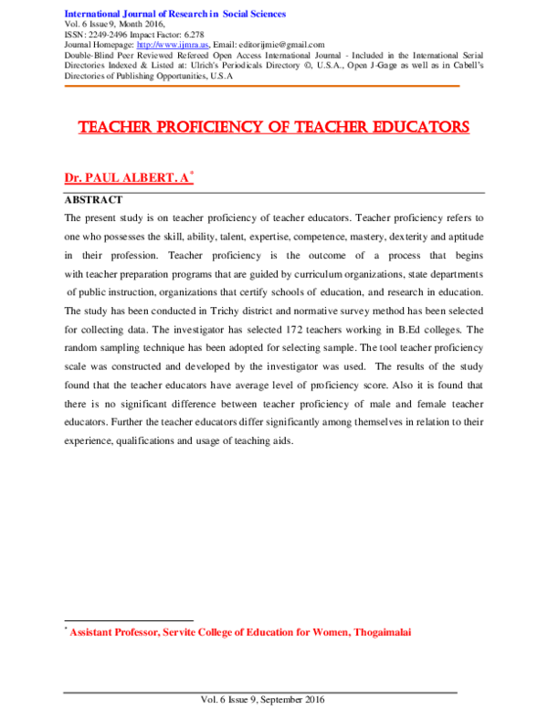(PDF) TEACHER PROFICIENCY OF TEACHER EDUCATORS Introduction